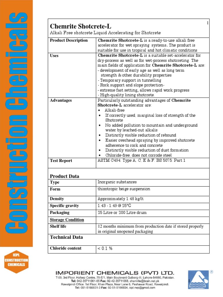 Chemrite Shotcrete L | PDF | Concrete | Industries