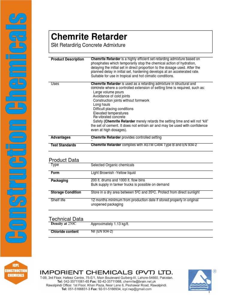 Chemrite Retarder | PDF | Concrete | Building Engineering