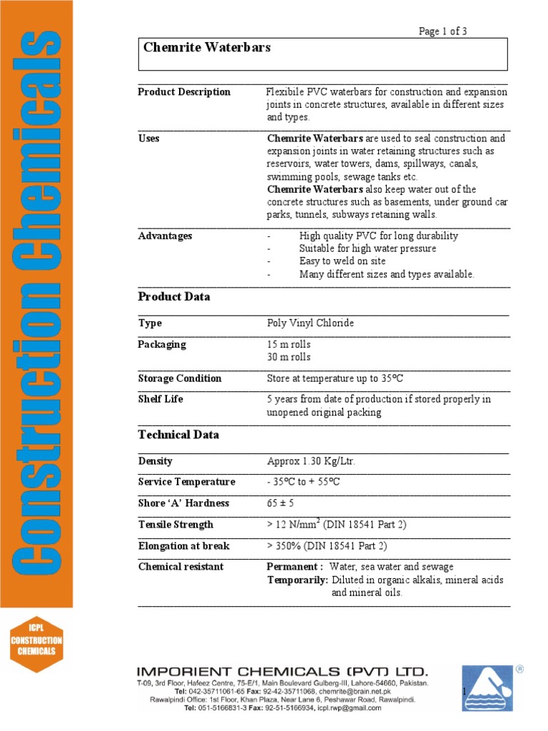 Chemrite Waterbars | PDF | Polyvinyl Chloride | Water