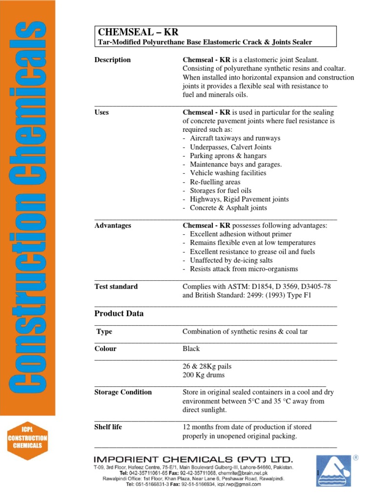 Chemseal - KR: Product Data | PDF | Road Surface | Manmade Materials