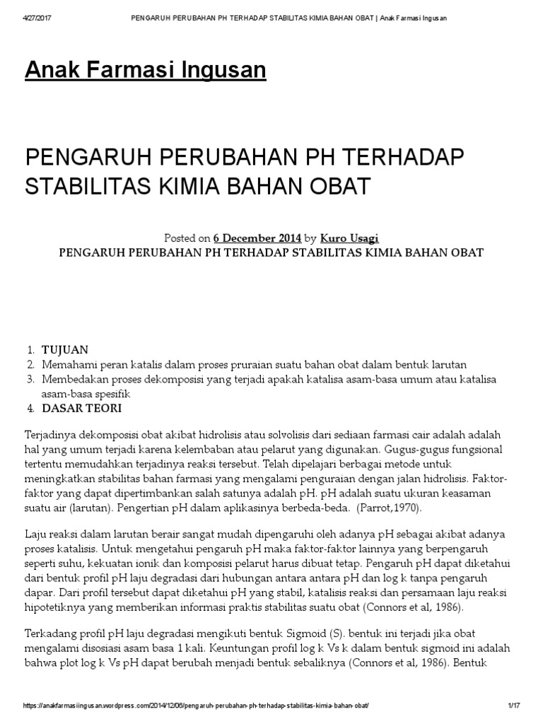 Pengaruh Perubahan PH Terhadap Stabilitas Kimia Bahan Obat - Anak ...