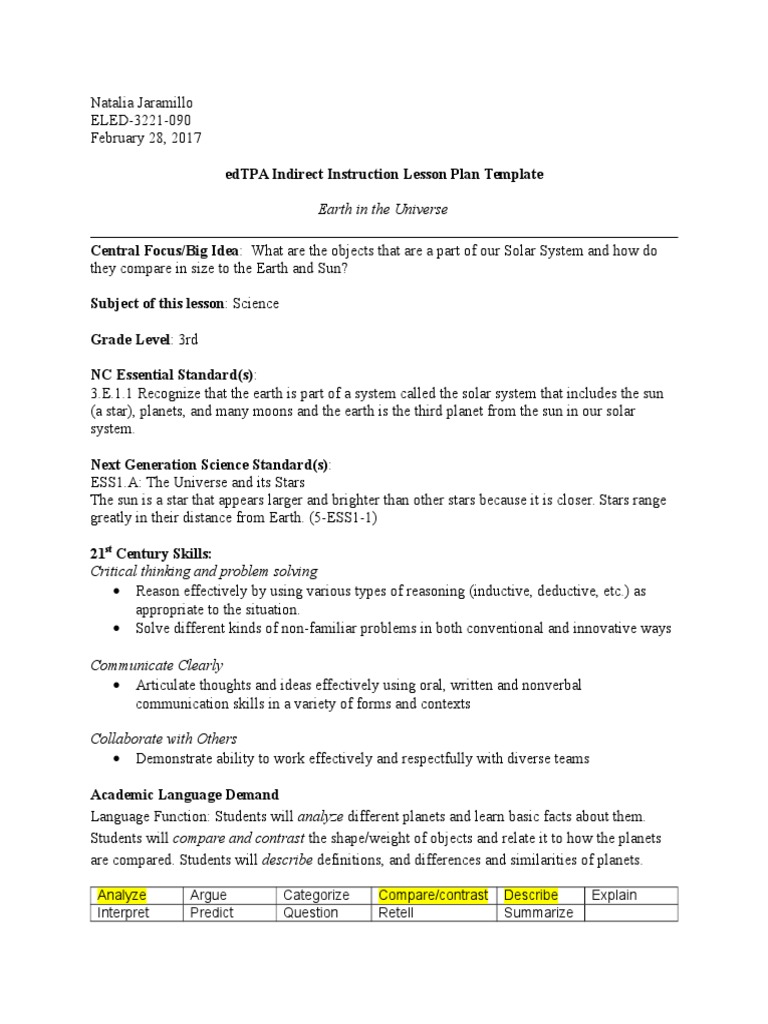 Earth in The Universe Lesson Plan | PDF | Planets | Terrestrial Planets