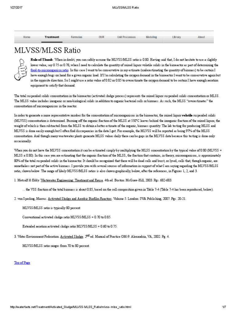 Mlvss Mlss Ratio | PDF | Environmental Engineering | Environmental ...