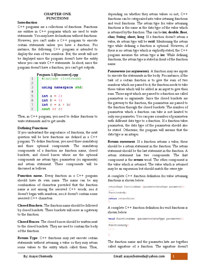 Functions in C++ PDF | PDF | Parameter (Computer Programming) | Subroutine