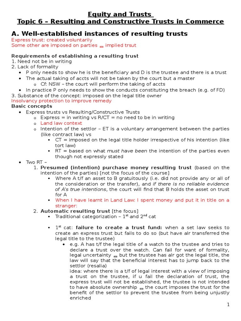 Topic 6 Resulting and Constructive Trust | PDF | Trust Law | Loans