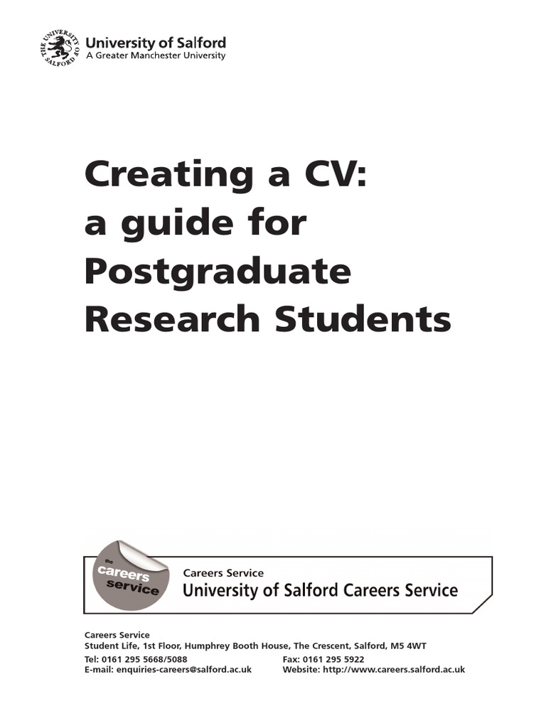 CV Guide for Postgraduate Researchers | PDF | Thesis | Postgraduate ...