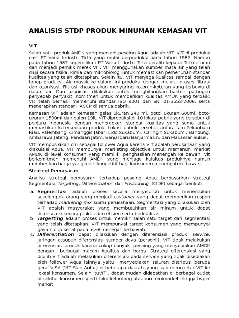 Analisis STDP Produk Minuman Kemasan Vit | PDF | Bisnis | Griya & Taman