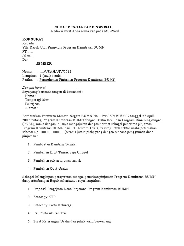 Surat Pengantar Proposal | PDF