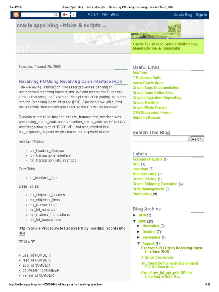 Oracle Apps Blog Tricks And Scripts Pdf Application Programming Interface Digital