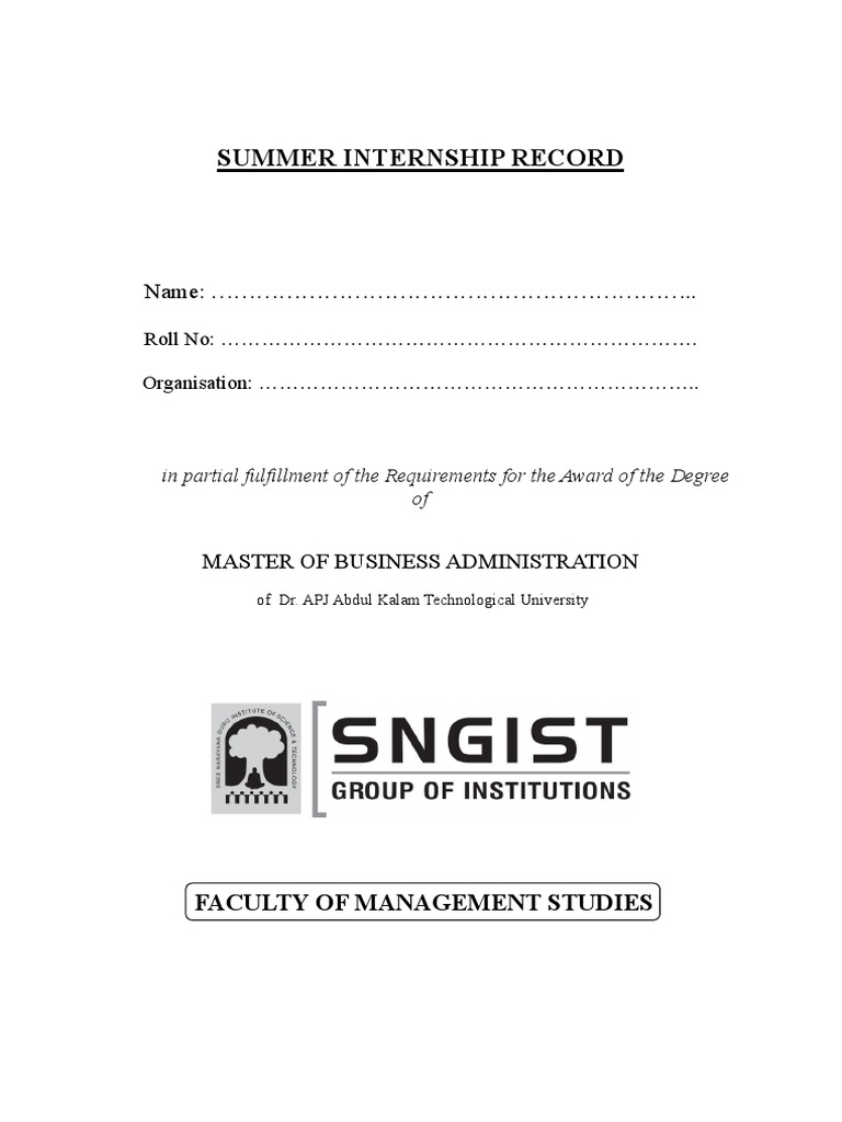 Summer Internship Project Report Format | PDF