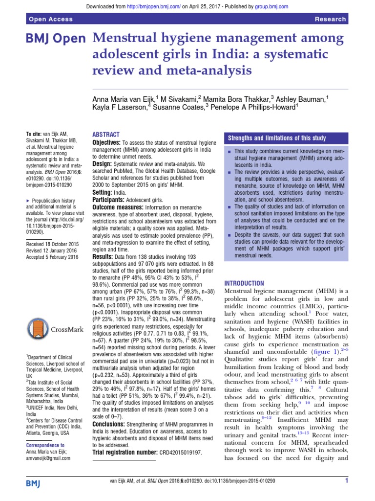 Menstrual Hygiene Management Among Pdf Menstruation Science