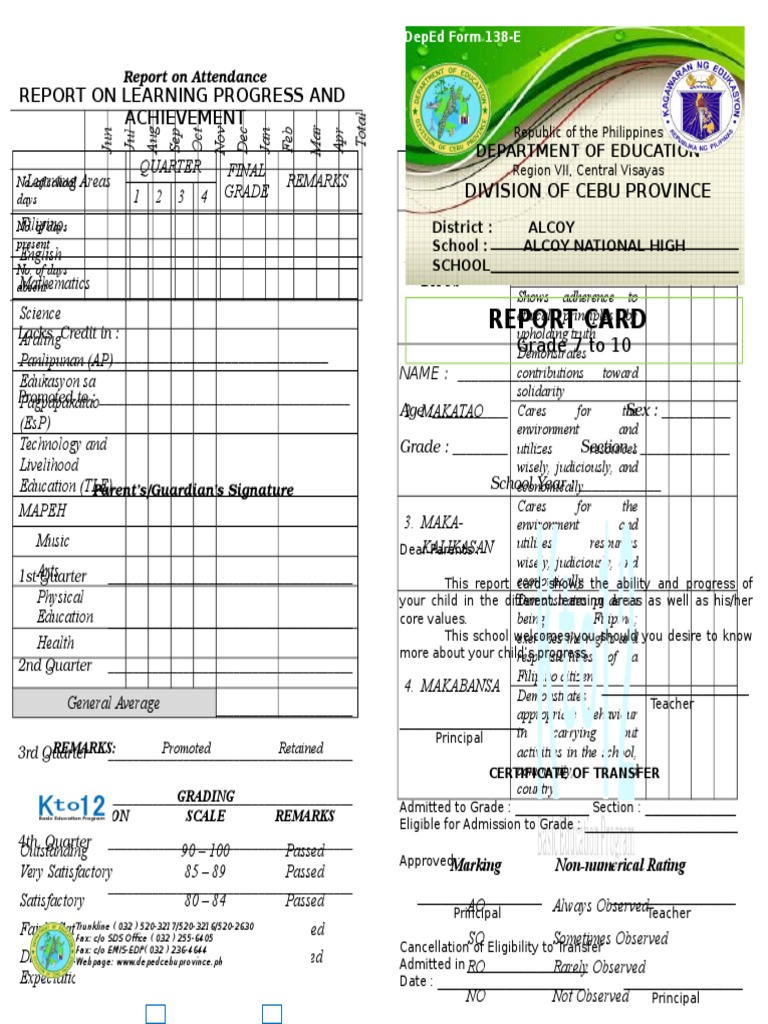 Report Card: Report On Learning Progress And Achievement Report On ...