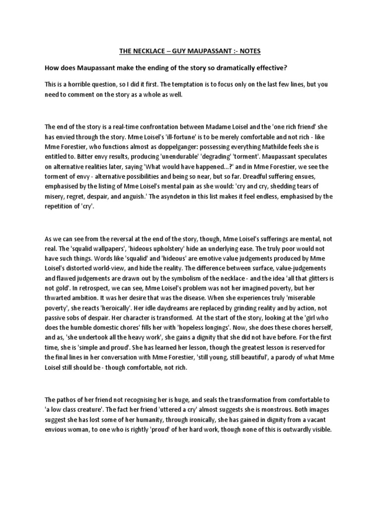 The Necklace - Guy Maupassant:-Notes How Does Maupassant Make The ...
