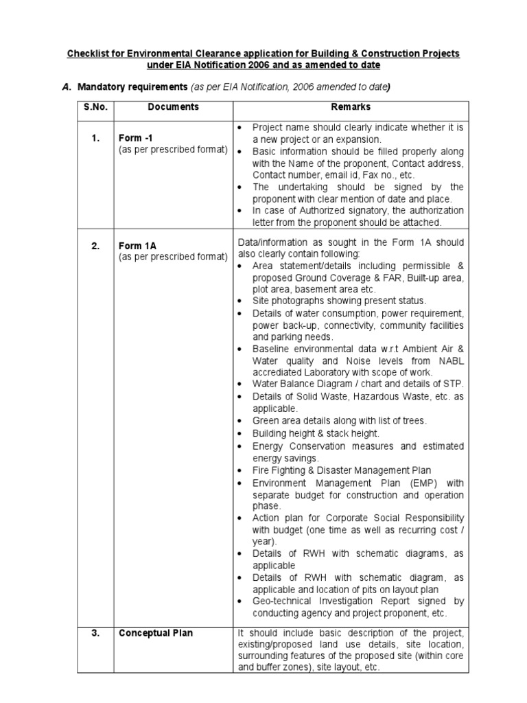 Environmental Clearance Checklist for Buildings | PDF | Environmental ...