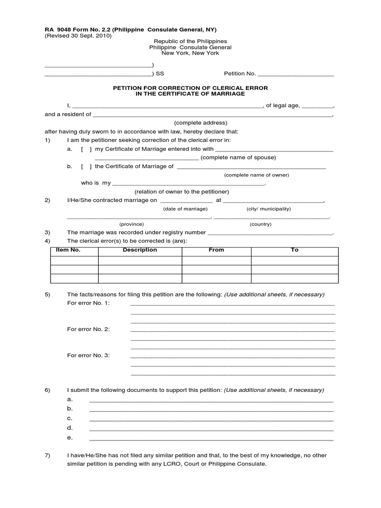 Petition for Correction of Clerical Errors in a Marriage Certificate ...