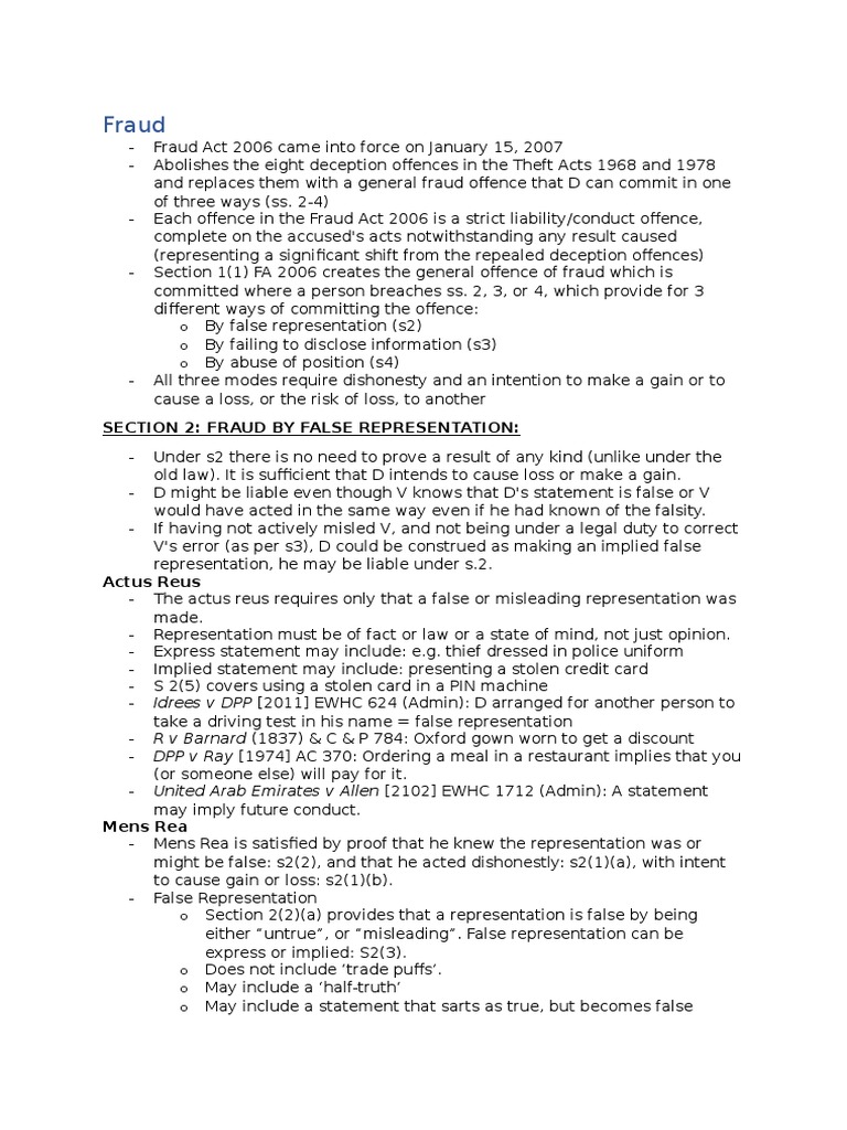 Fraud: Section 2: Fraud by False Representation | PDF | Dishonesty | Fraud