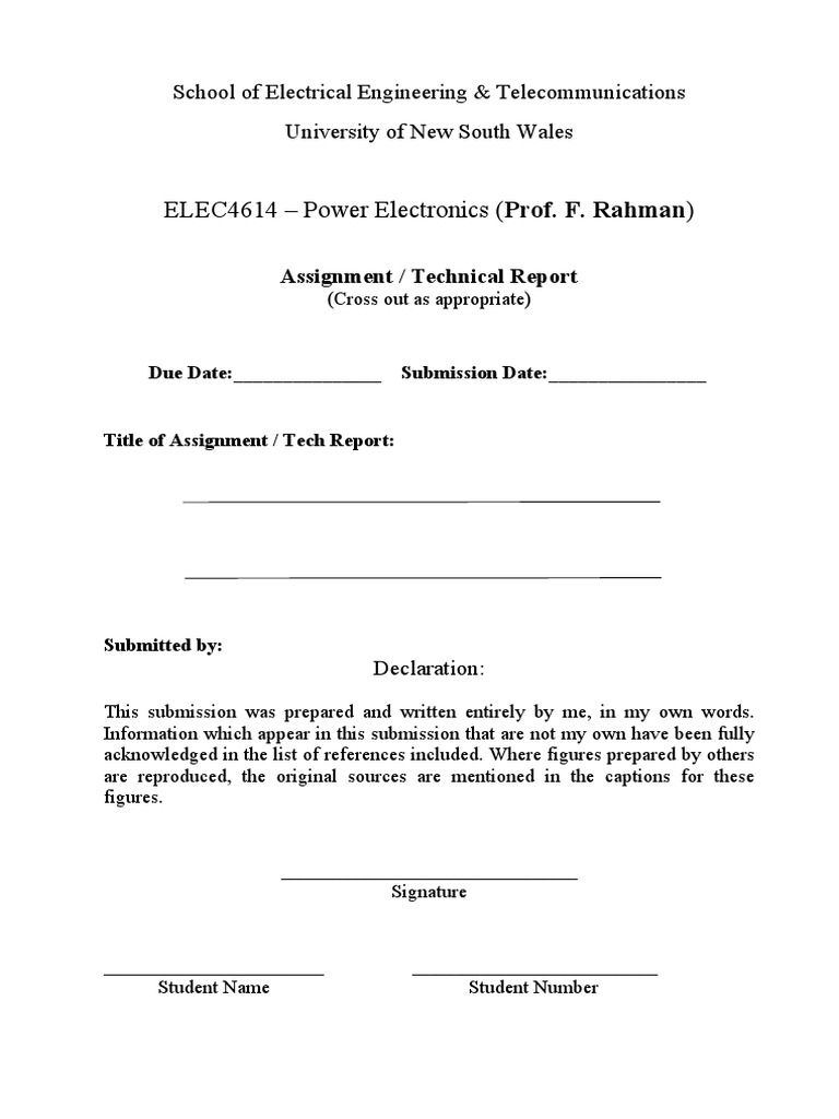 ELEC4614 - Power Electronics (Prof. F. Rahman) | PDF