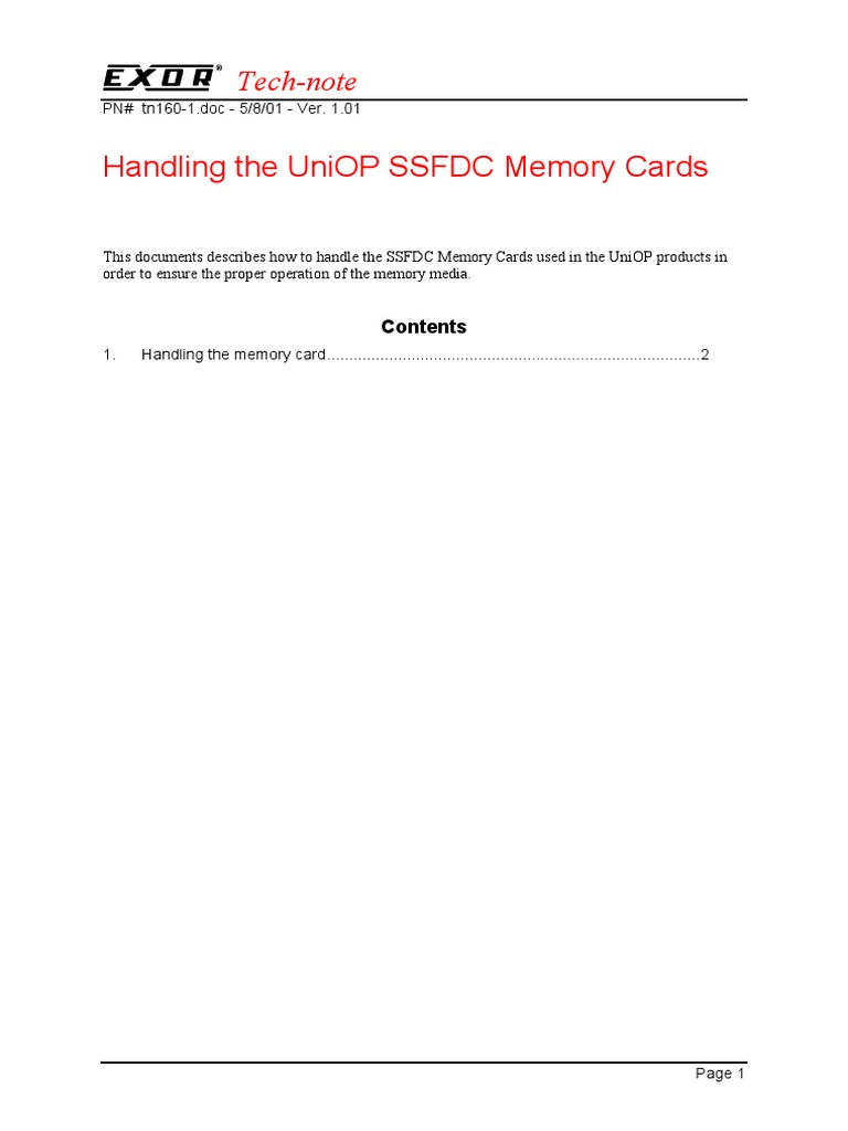 Handling The UniOP SSFDC Memory Cards | PDF | Technology & Engineering ...