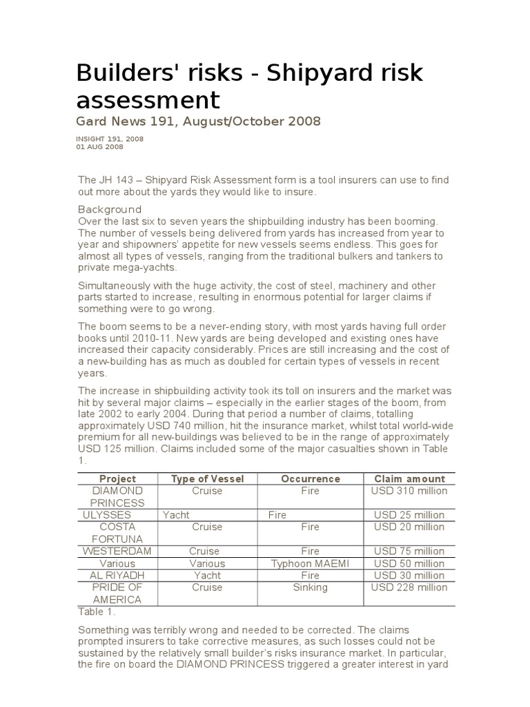 Builders' Risks - Shipyard Risk Assessment: Gard News 191, August ...
