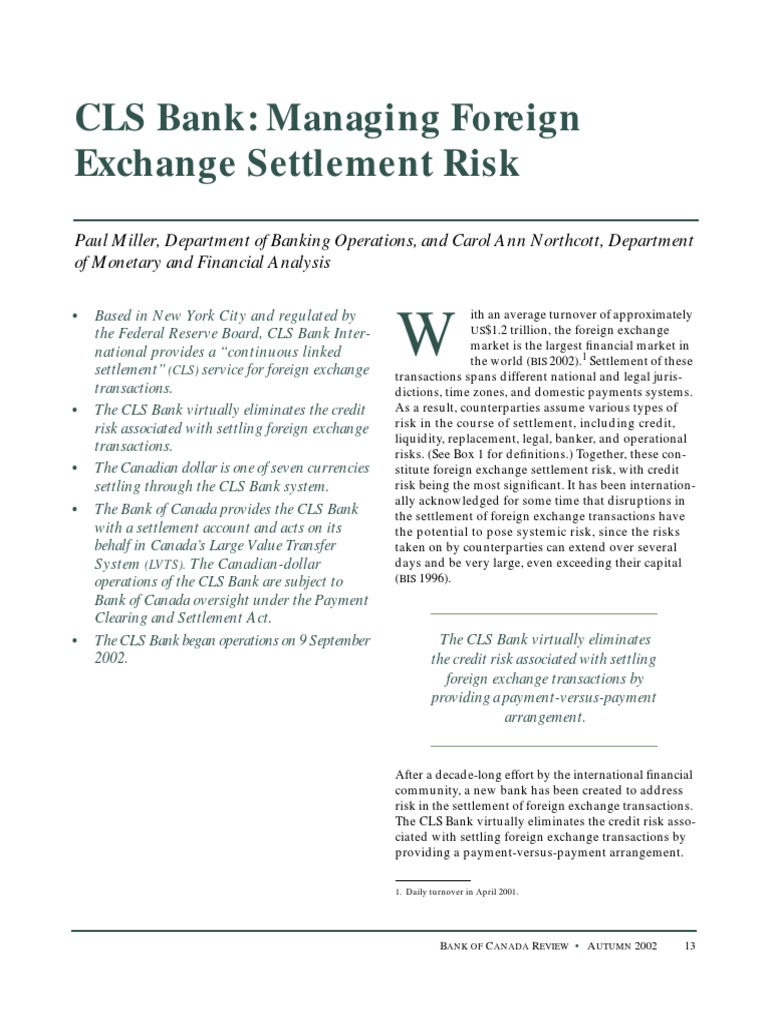 CLS FX Settlement Risk | PDF | Foreign Exchange Market | International ...