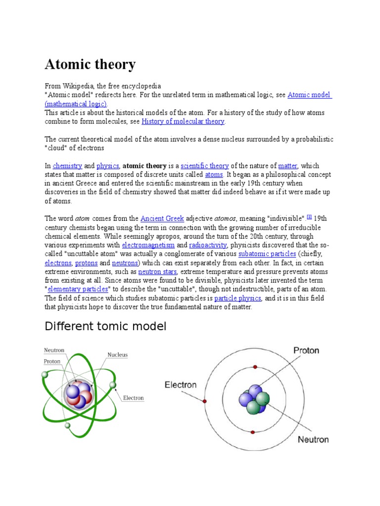 Atomic Theory: Different Tomic Model | PDF | Atoms | Physics
