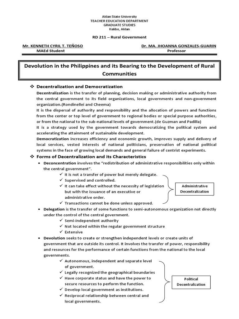 Local Governments and Devolution in The Philippines | PDF | Devolution | Decentralization