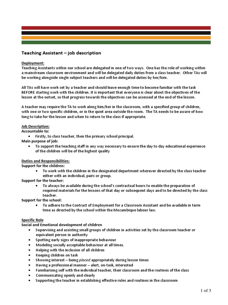 Ta Job Description | PDF | Teaching Assistant | Teachers