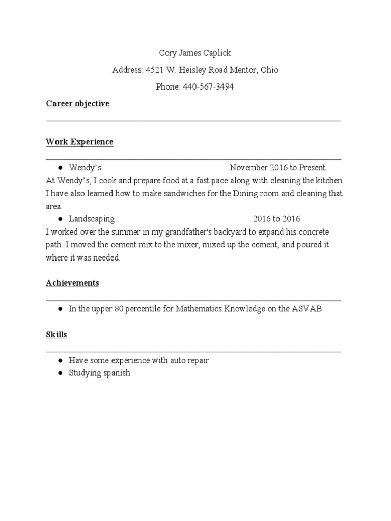 Cory Caplick's Resume Overview | PDF | Career & Growth | Self-Improvement