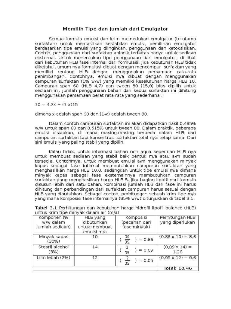 Memilih Tipe Dan Jumlah Dari Emulgator | PDF