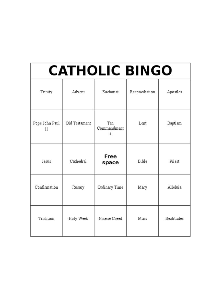 Catholic Bingo: Trinity Advent Eucharist Reconciliation Apostles | PDF ...