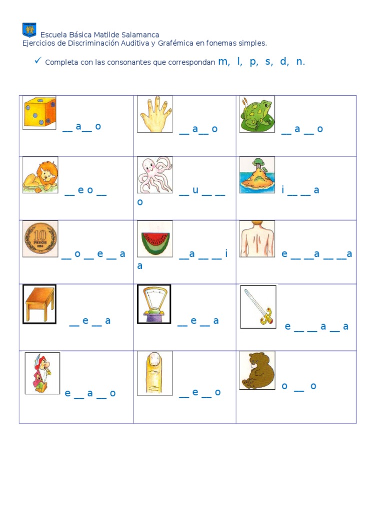 Ejercicios de Discriminación Auditiva y Grafémica en fonemas simples.doc