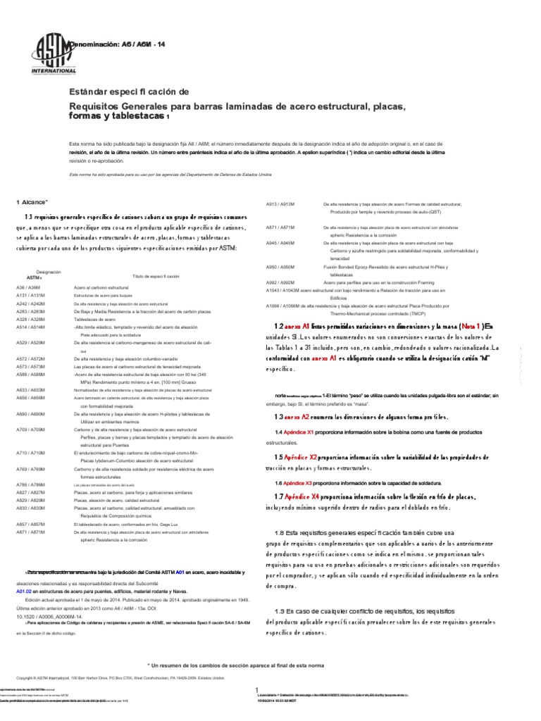 Astm a6 Español | PDF | Acero estructural | Acero