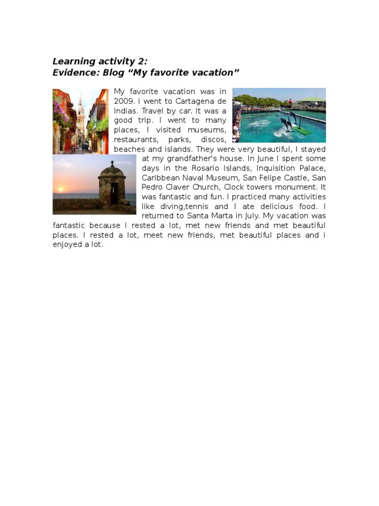 Learning Activity 2: Evidence: Blog "My Favorite Vacation" | PDF