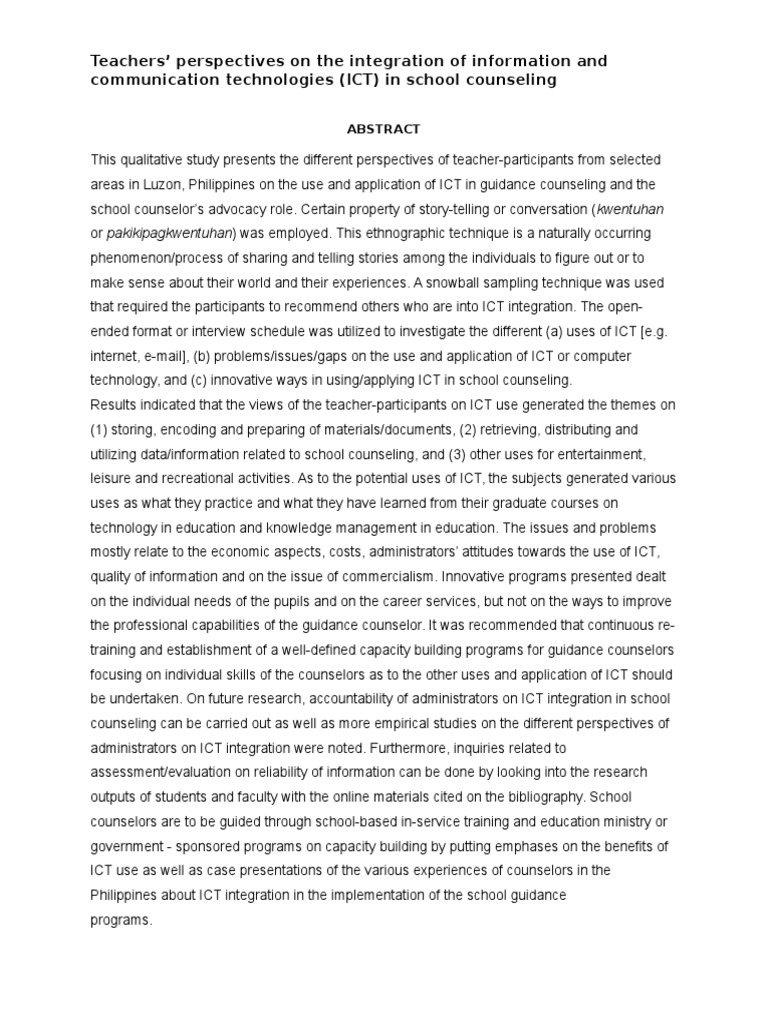Ict Abstract and Paraphrase | PDF | School Counselor | Educational ...