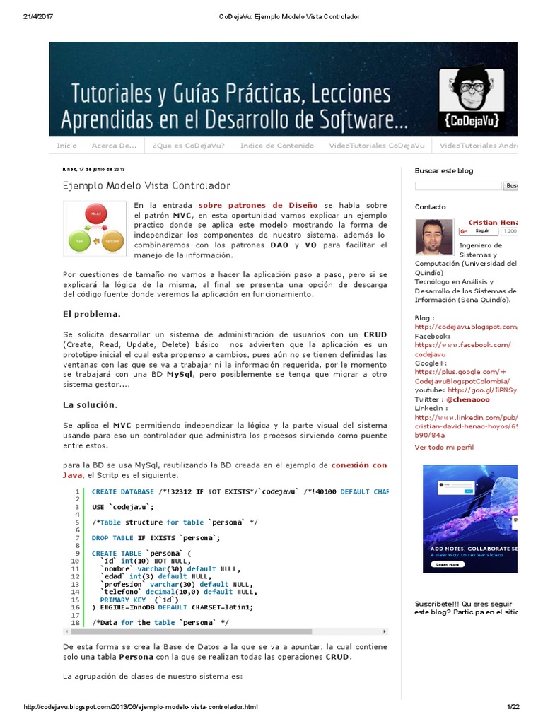 Ejemplo Modelo Vista Controlador - CoDejaVu | PDF | Modelo – Vista – Controlador | Java ...