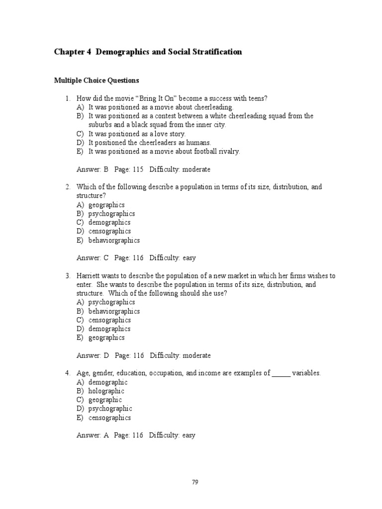Chapter 4 Demographics and Social Stratification: Multiple Choice ...