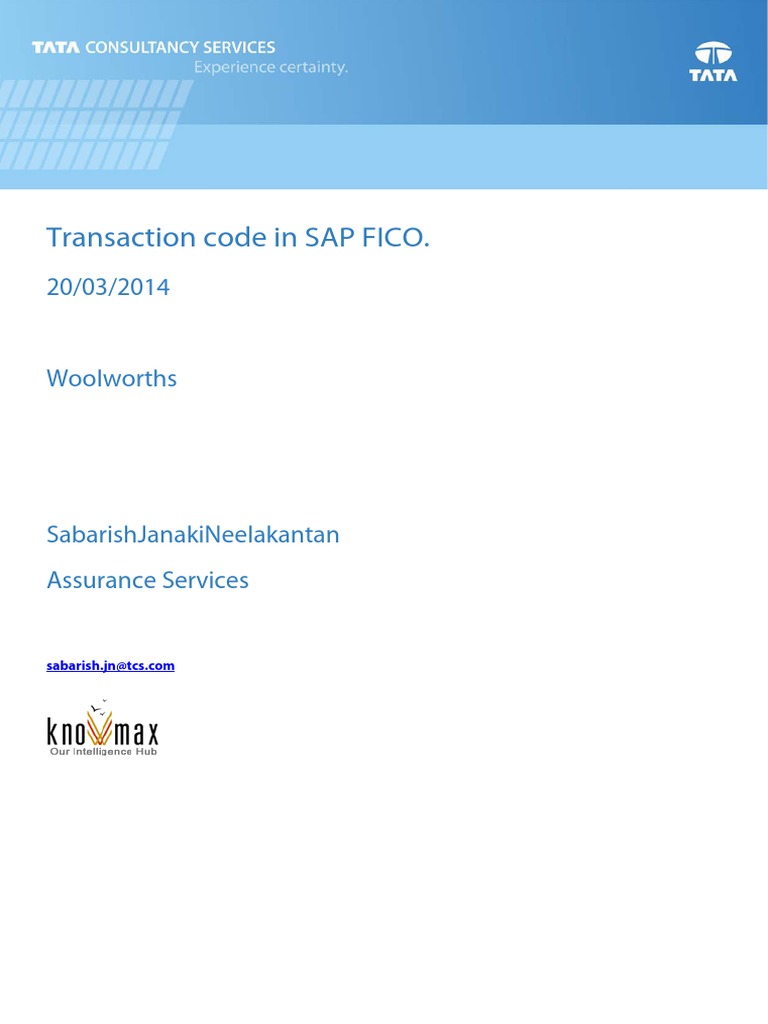 Training Material - Transaction codes in SAP FICO.pdf | Payments ...
