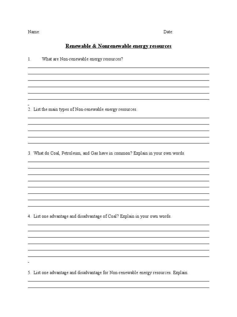 Renewable & Nonrenewable Energy Resources | PDF