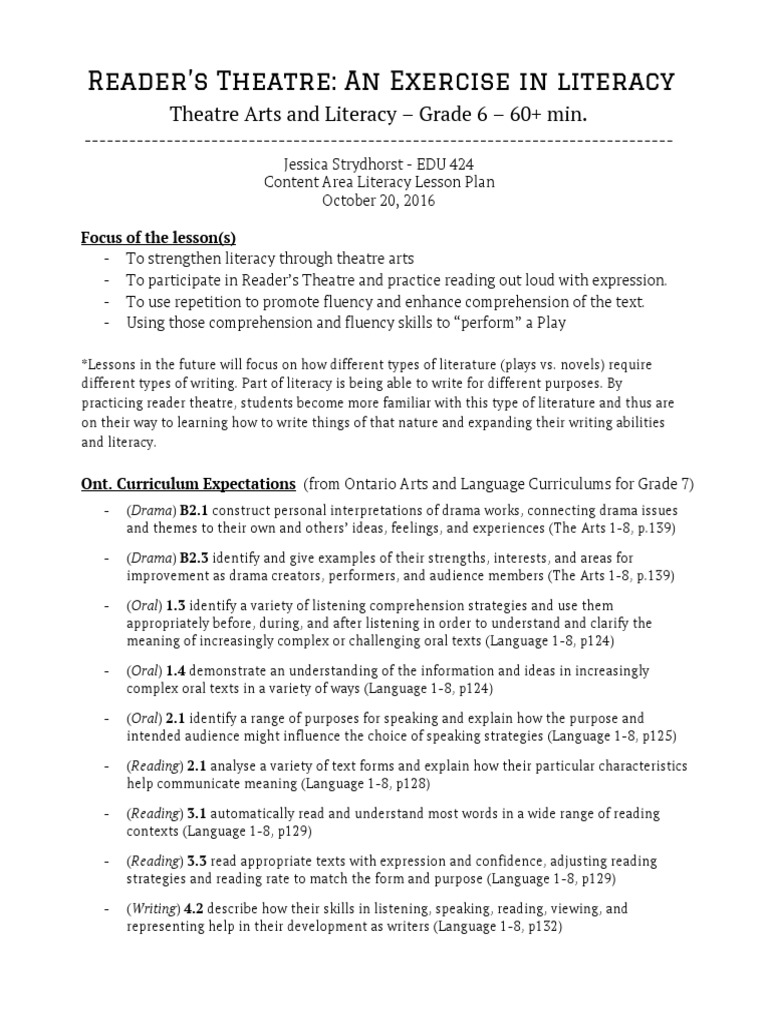 Reader's Theatre: An Exercise in Literacy | PDF | Reading Comprehension ...