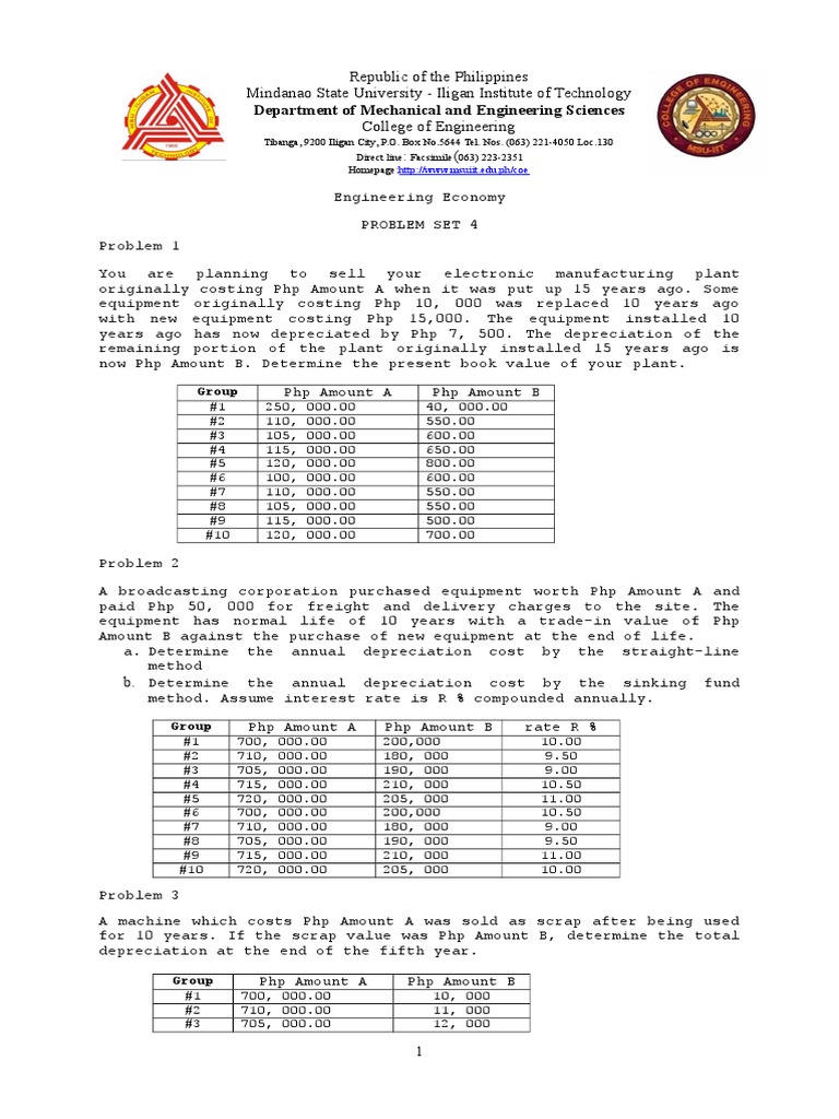 Engineering Economy: Present Book Value, Depreciation, and Capital Requirements Calculations for ...
