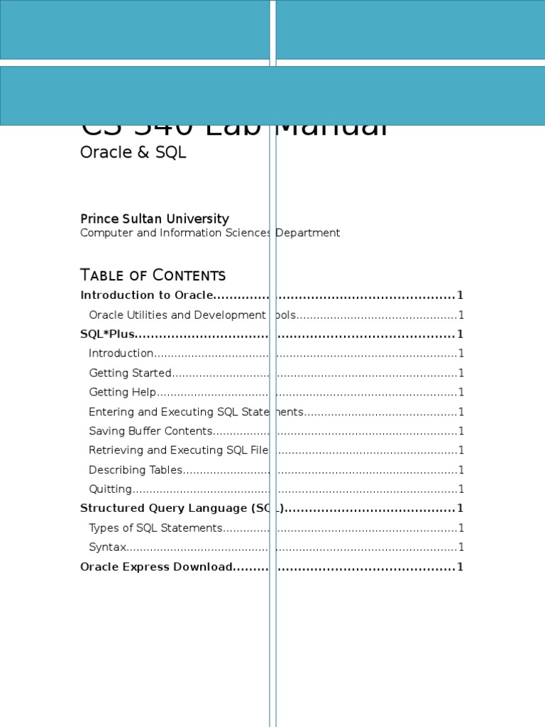 Lab Manual | PDF | Sql | Oracle Database