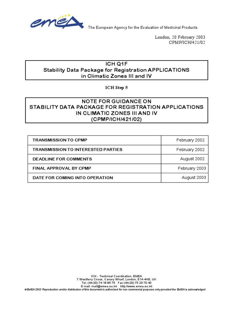 Ich Q1F Stability Data Package For Registration APPLICATIONS in ...