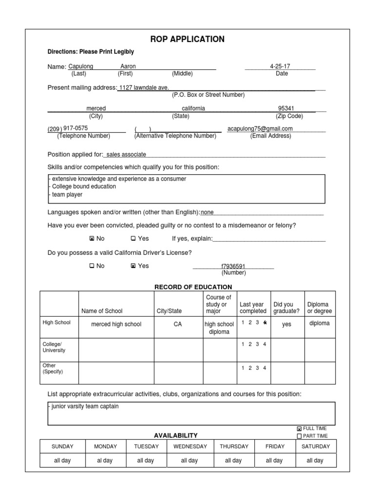 Microsoft Word - Rop Job Application With Availablity Front-For ...