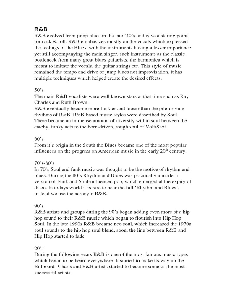 R&B History | PDF | Rhythm And Blues | Soul Music