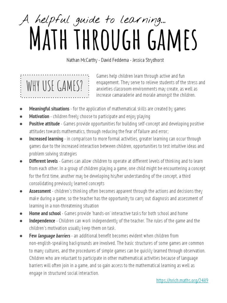 Math Handout - Games | PDF | Fraction (Mathematics) | Motivation