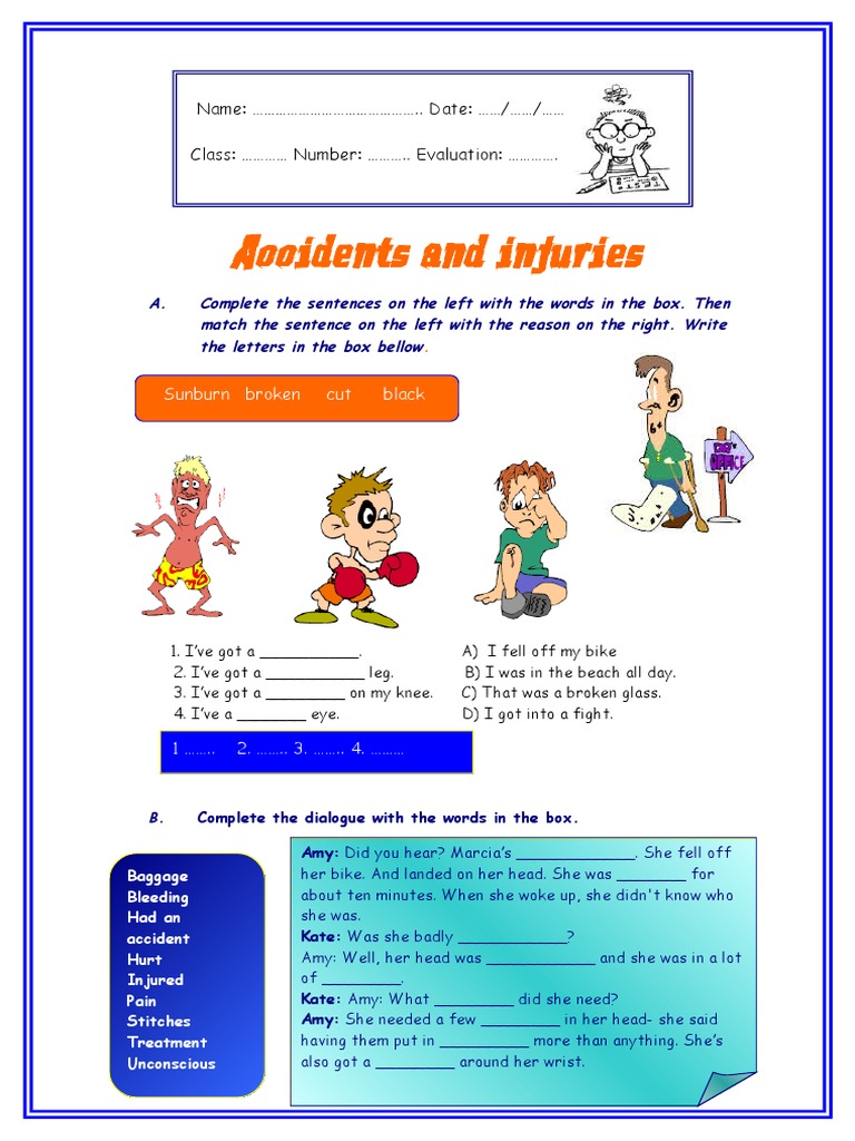Accidents and Injuries Worksheet | PDF