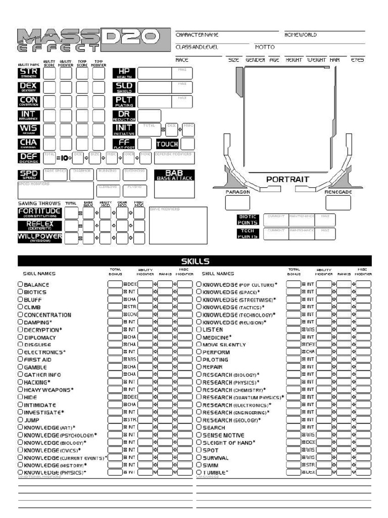 Mass Effect d20 Character Sheet v1.5 PDF | PDF