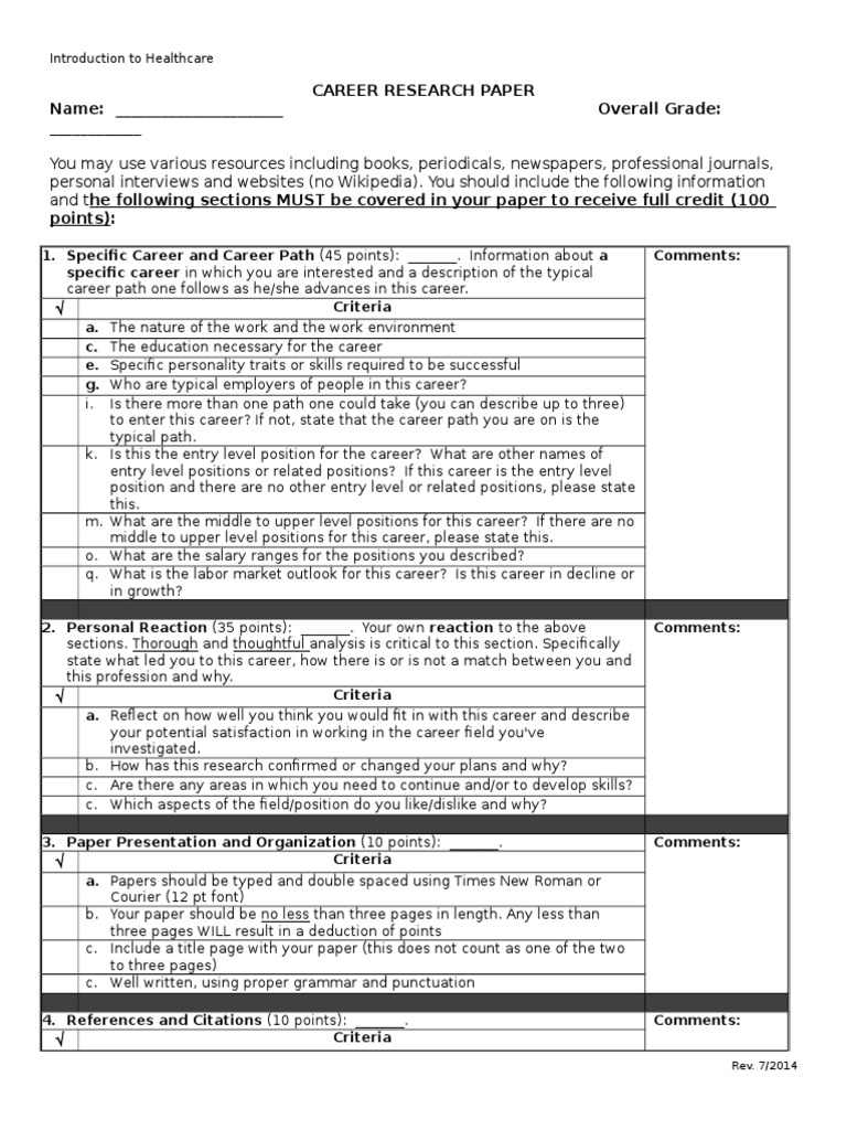 Career Research Paper Name: - Overall Grade | PDF | Citation | Cognition