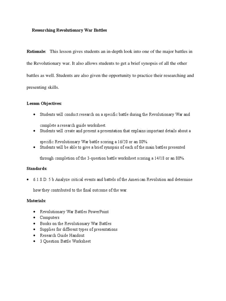 Lesson 4 Battle Research | PDF | Educational Assessment | American ...