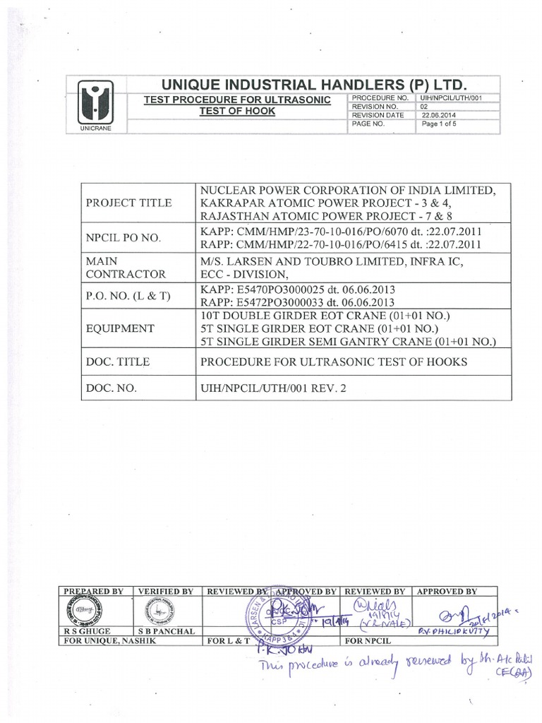 Approved Procedure For UT of Hooks-1 | PDF